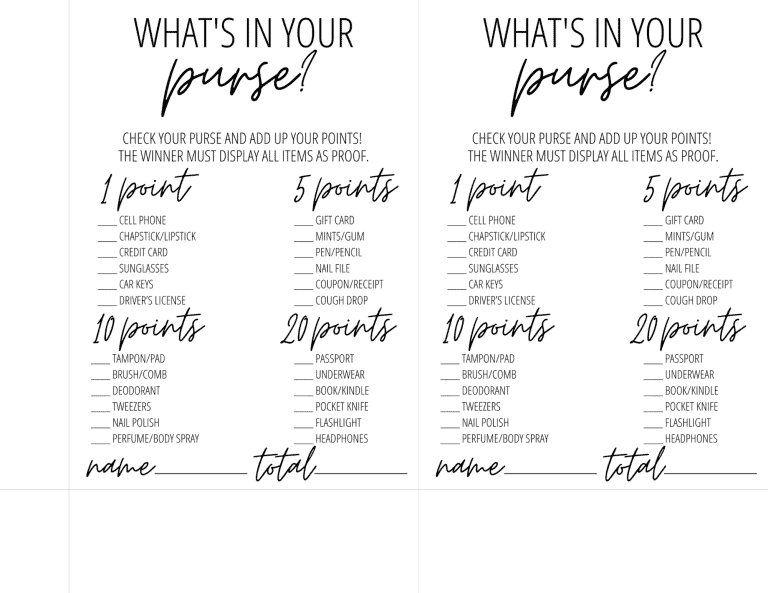 What’s In Your Purse? Game Free Printable | Modern MOH