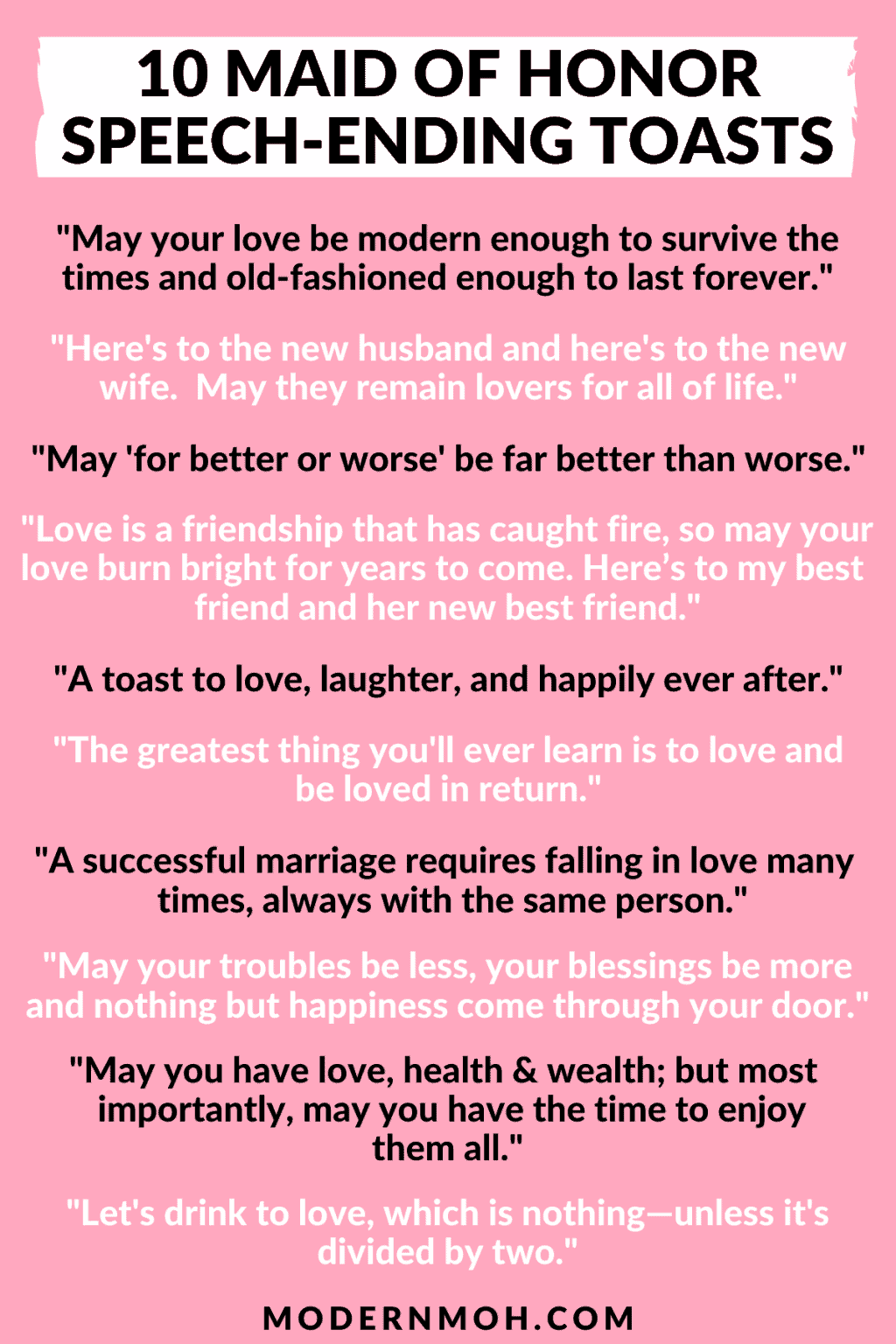 10 Sentimental Maid Of Honor Speech Ending Toasts Modern MOH