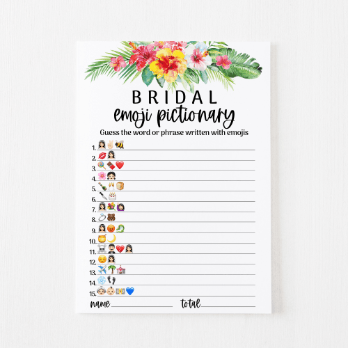 Bridal Emoji Pictionary Cards (Tropical) - Modern MOH