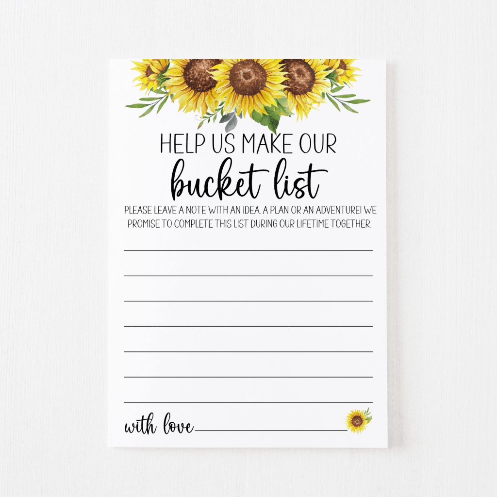 Bucket List Cards (Sunflower) - Modern MOH