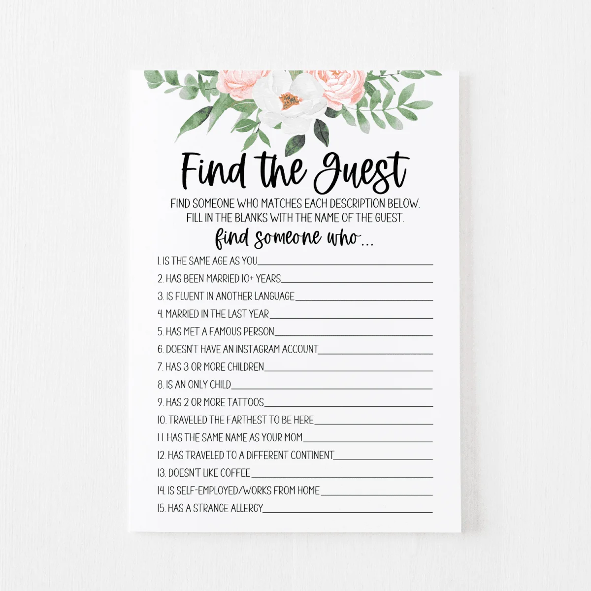 Find the Guest Bridal Shower Game Free Printable | Modern MOH