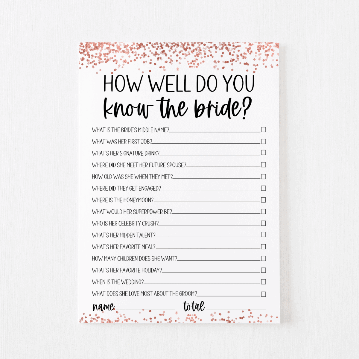 How Well Do You Know the Bride? Free Printable | Modern MOH