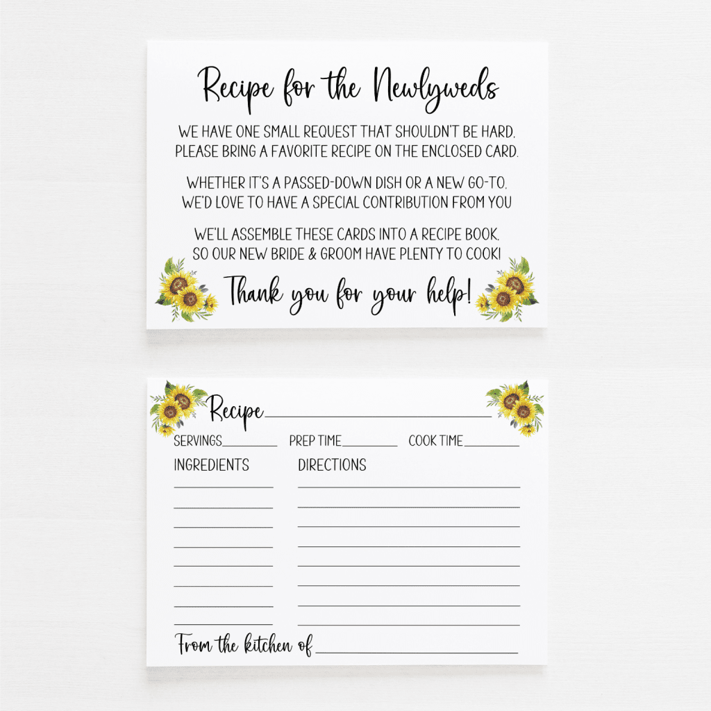 Recipe Request Sign & Cards (Sunflower) - Modern MOH