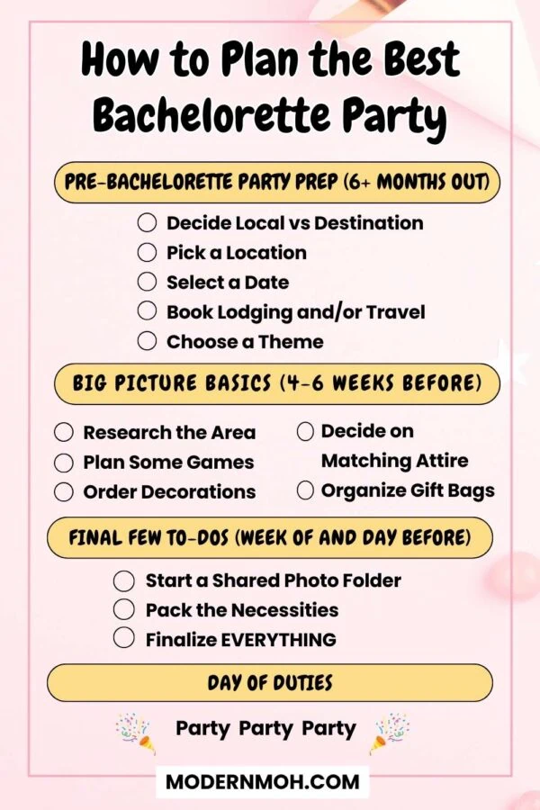 How to Plan a Bachelorette Party (+FREE Checklist) | Modern MOH