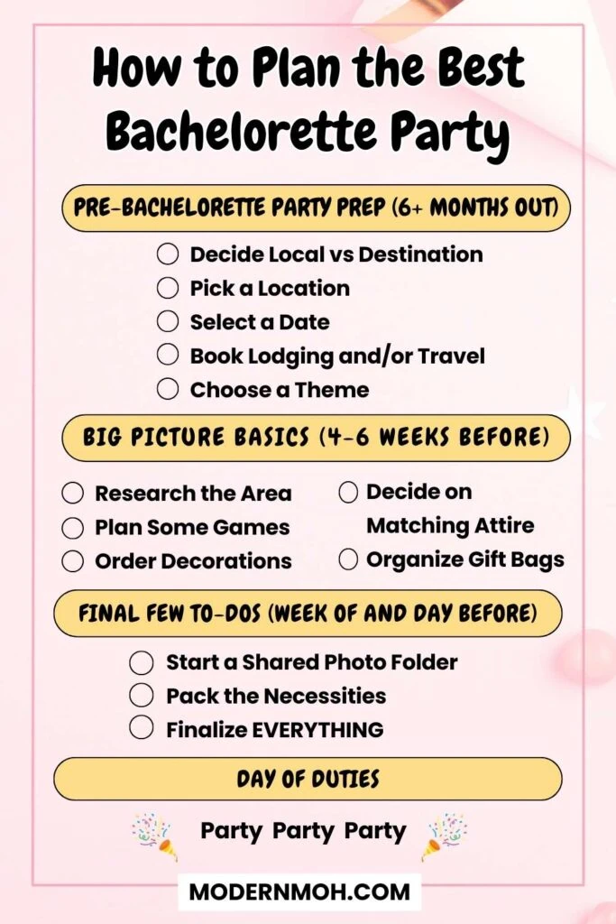 How to Plan a Bachelorette Party (+FREE Checklist) | Modern MOH