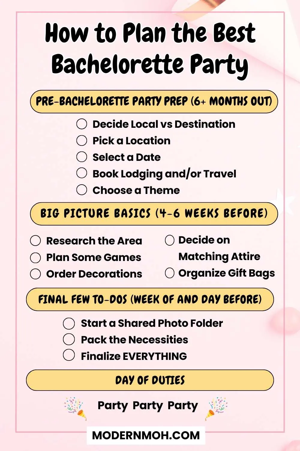 How to Plan a Bachelorette Party (+FREE Checklist) | Modern MOH