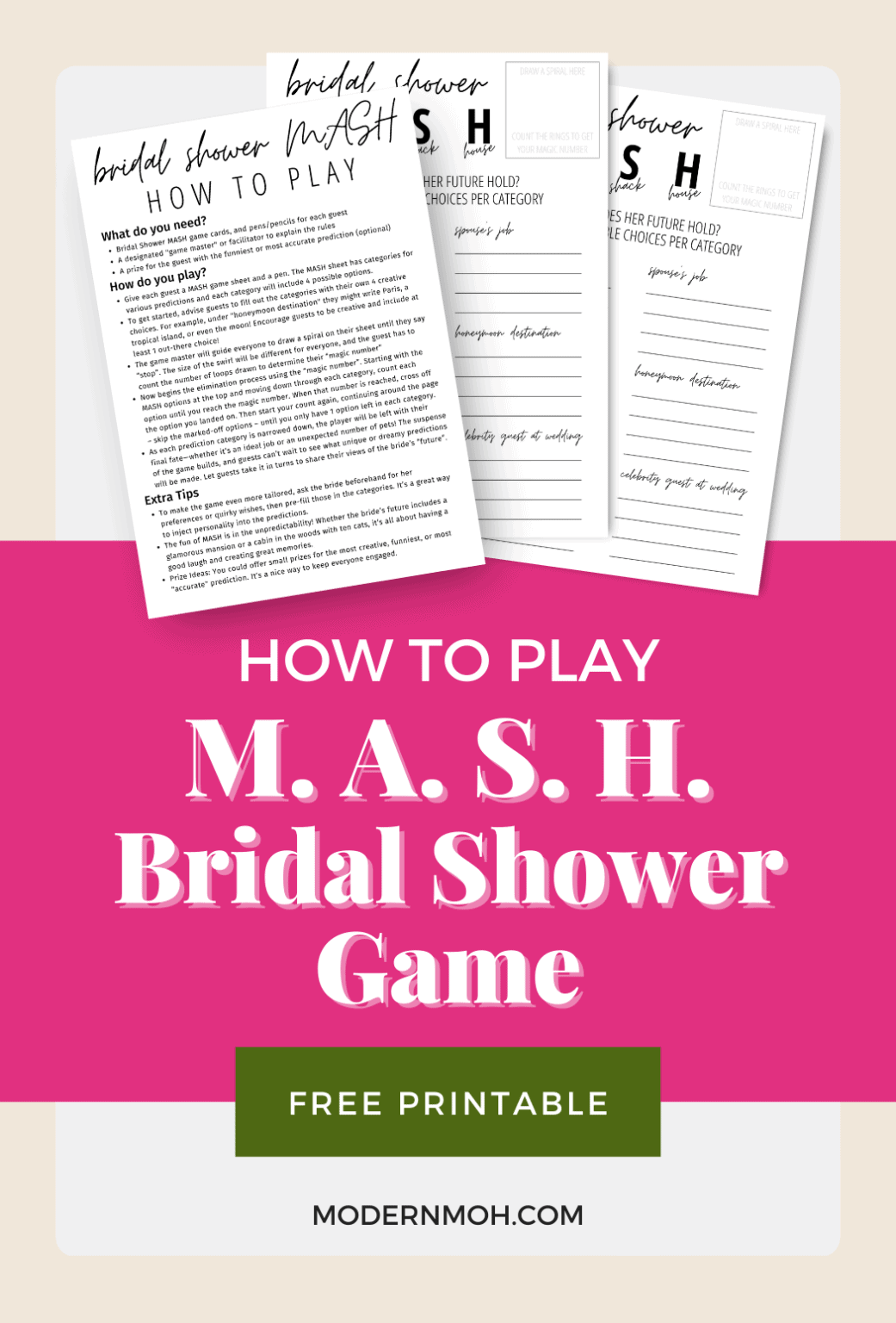MASH Game for Bridal Showers: Predict the Future + FREE game
