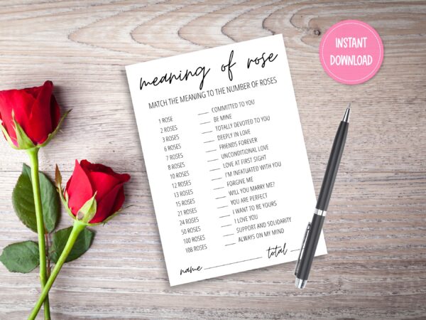 Meaning of Rose Game: A Free Printable Bridal Shower Game