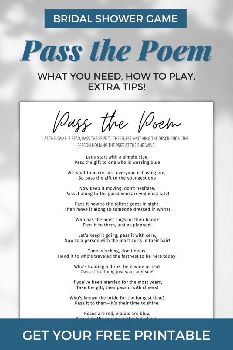 Pass the Poem Bridal Shower Game with FREE Printable