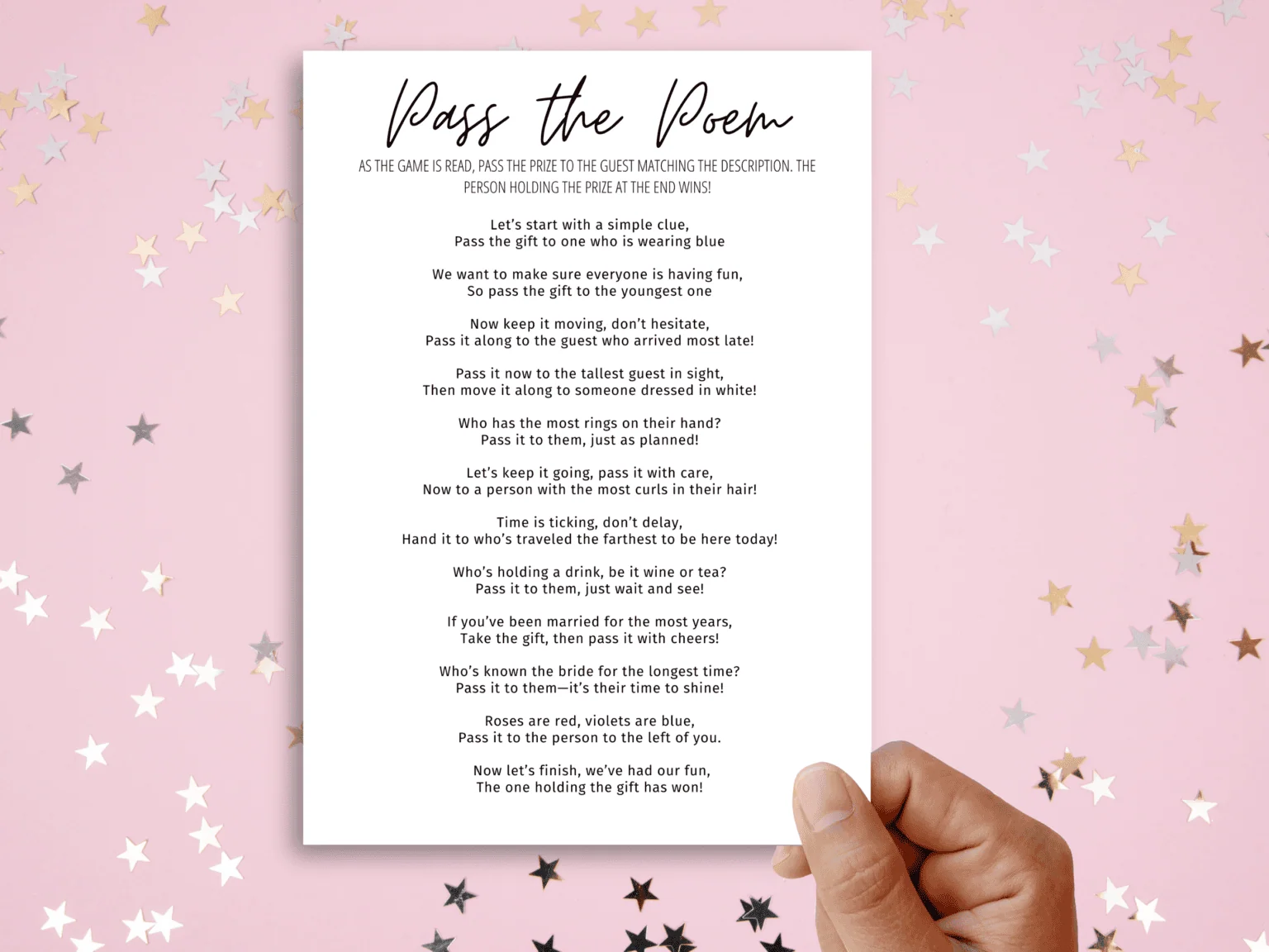 Pass the Poem Bridal Shower Game with FREE Printable