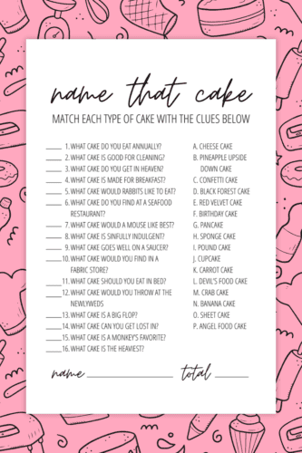 Name That Cake Bridal Shower Game (with Free Printable)