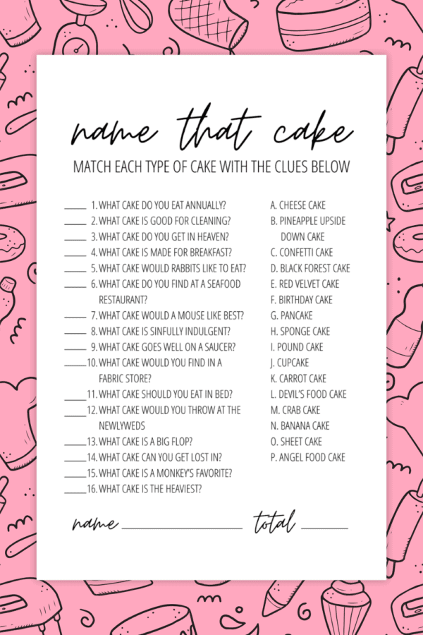 Name That Cake Bridal Shower Game (with Free Printable)