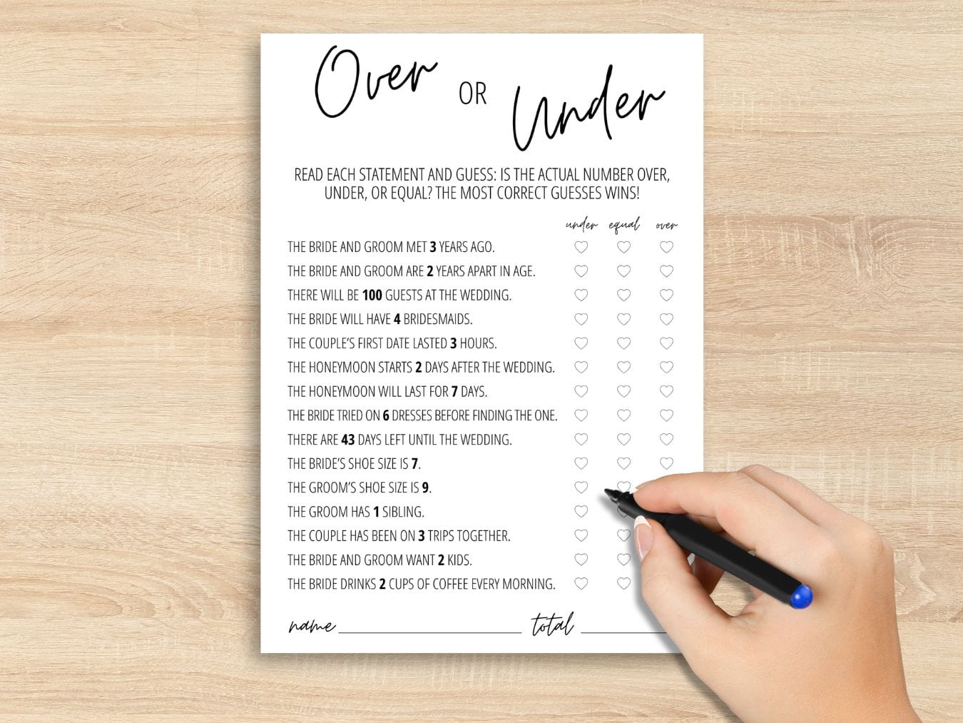 How to Play the Over or Under Bridal Shower Game (+ Free Printable!)